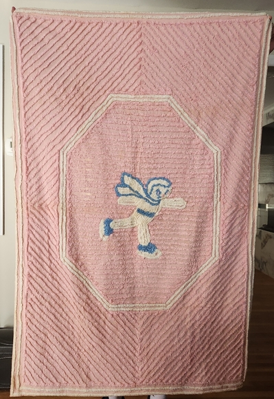 Vintage | Other | Vintage Chenille Baby Blanket With Ice Skater | Poshmark